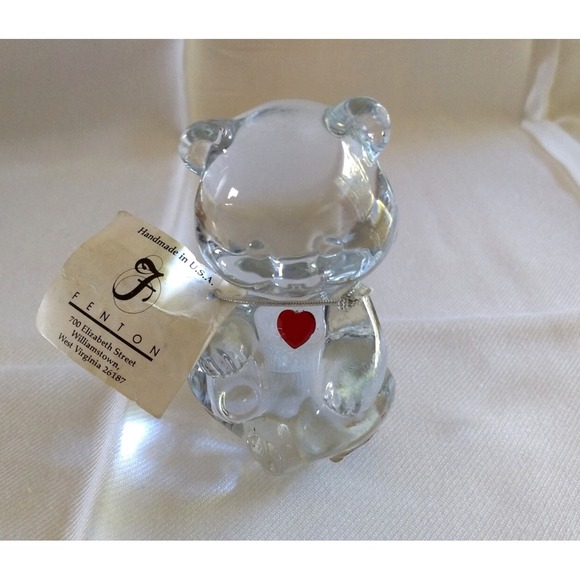 Fenton | Art | Fenton Clear Crystal Teddy Bear July Birthday Red Heart ...